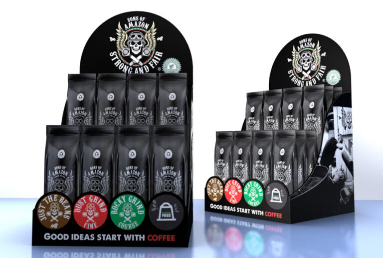 Cardboard product display stands for coffee brands in IGA