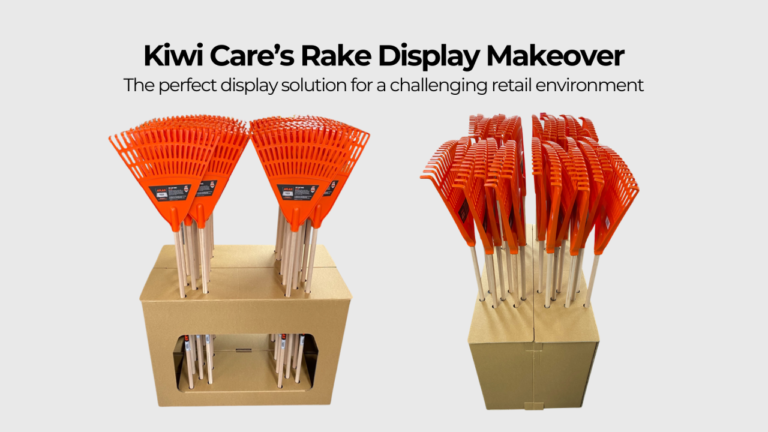 Kiwi Care Rake point of sale cardboard display stand design